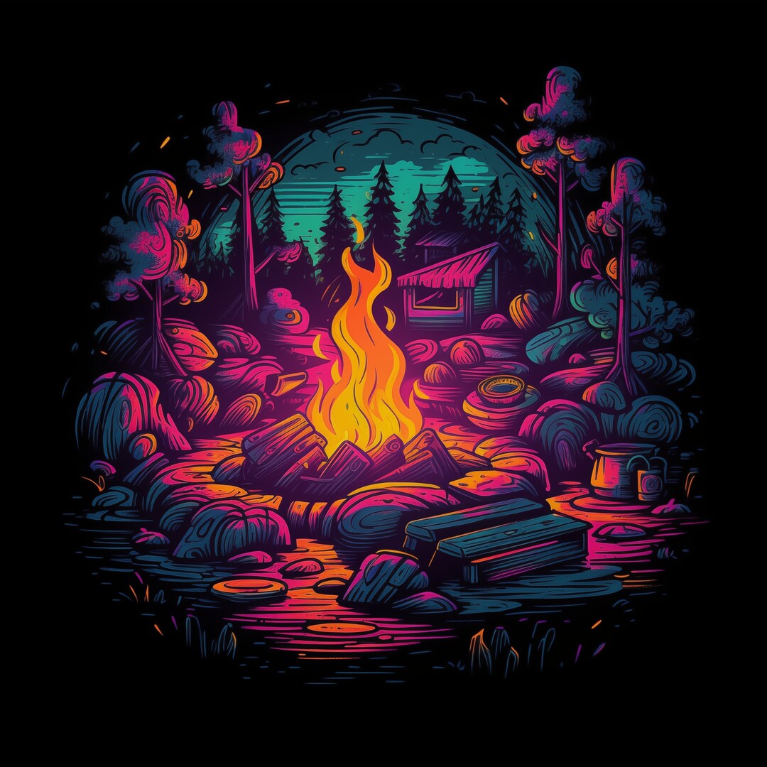 Luminous Flames: Neon Campfire Illumination - Etsy