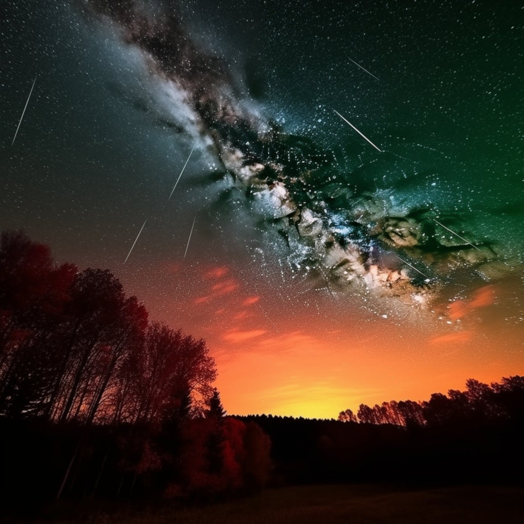Celestial Kaleidoscope: Vibrant Meteor Shower Delight - Etsy
