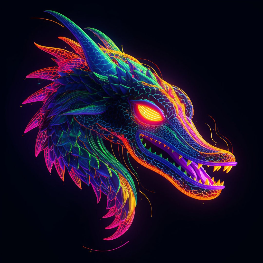 Neon Serpent: Dazzling Dragon in Digital Splendor - Etsy