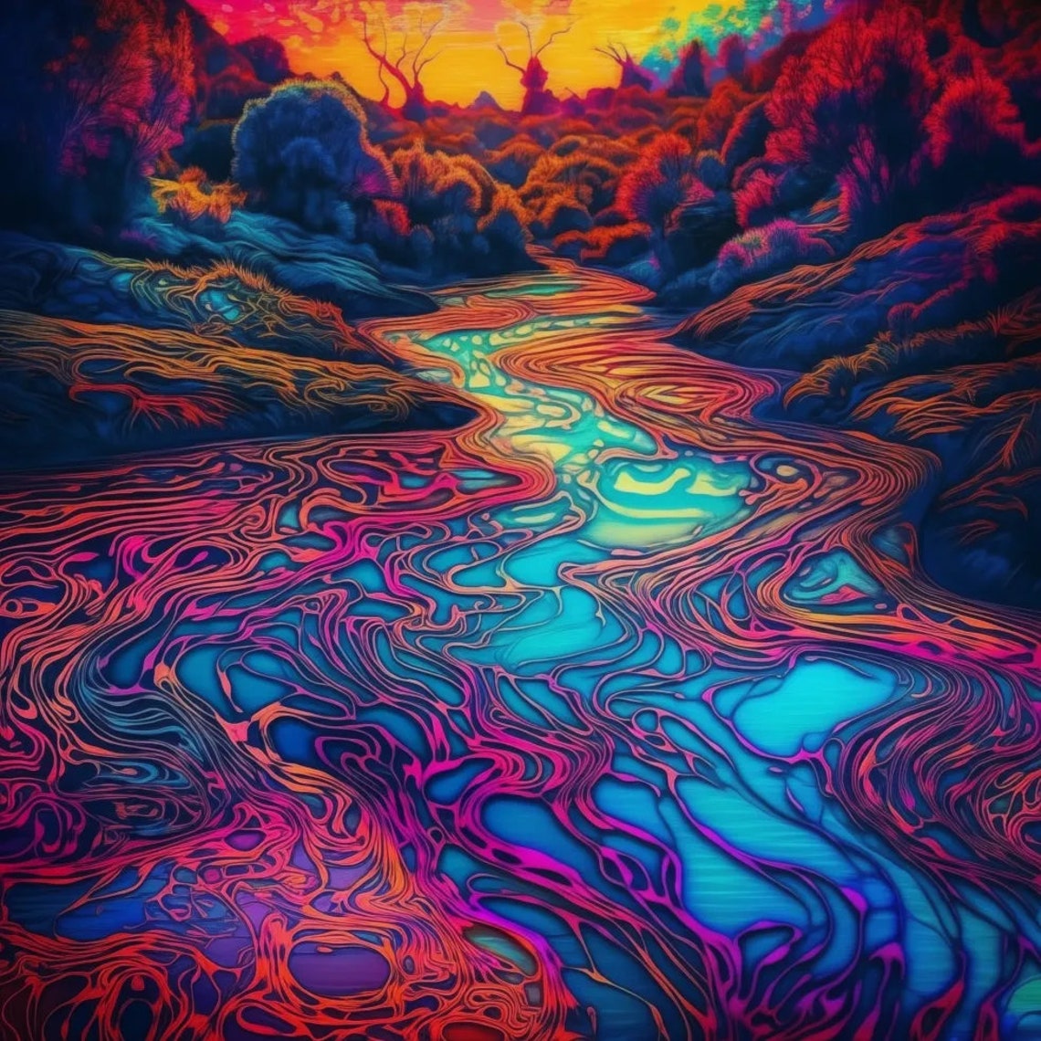 Rhythmic Flow: Psychedelic River Journey - Etsy