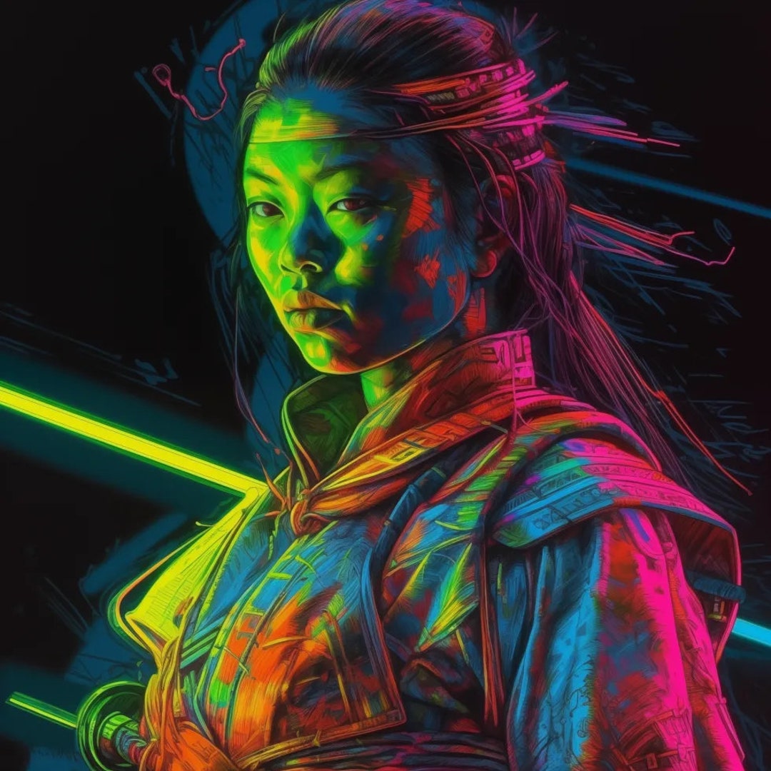 Luminous Warrior: Neon Samurai Woman - Etsy