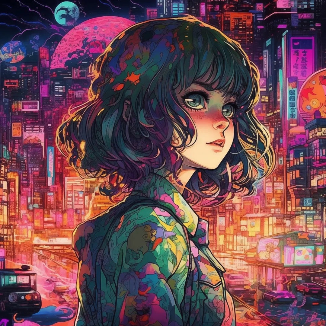Neon Dreamscape: Psychedelic Anime Wonderland - Etsy