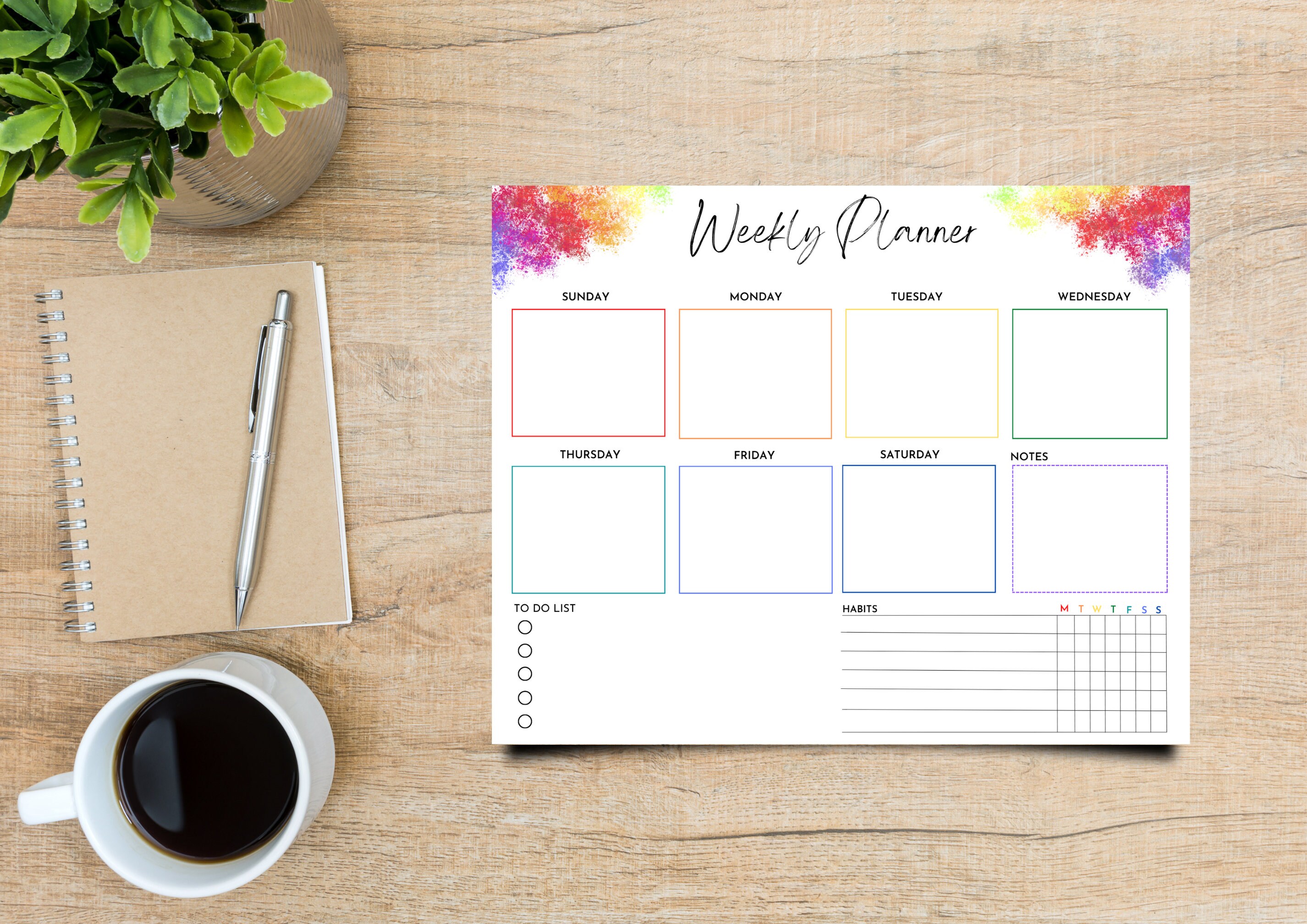 Weekly Planner Printable Landscape, Digital Weekly Schedule, Week at a ...