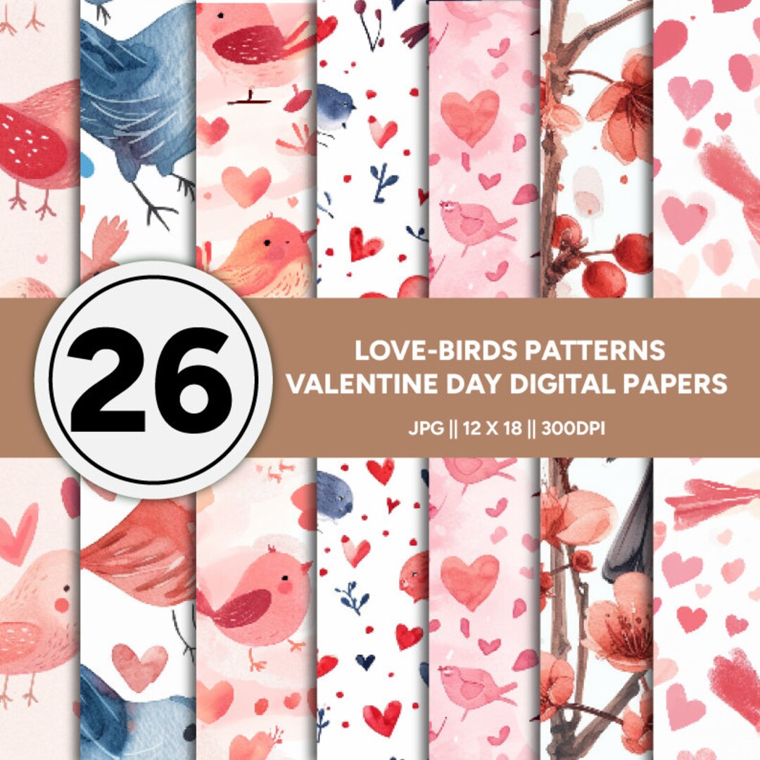 Love-birds Patterns Digital Paper - Whimsical Designs for Your Projects ...