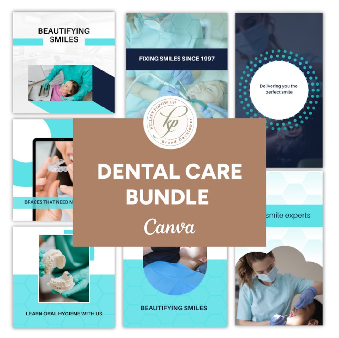 Dentist Social Media Canva Template Bundle | Dentist Branding Kit ...