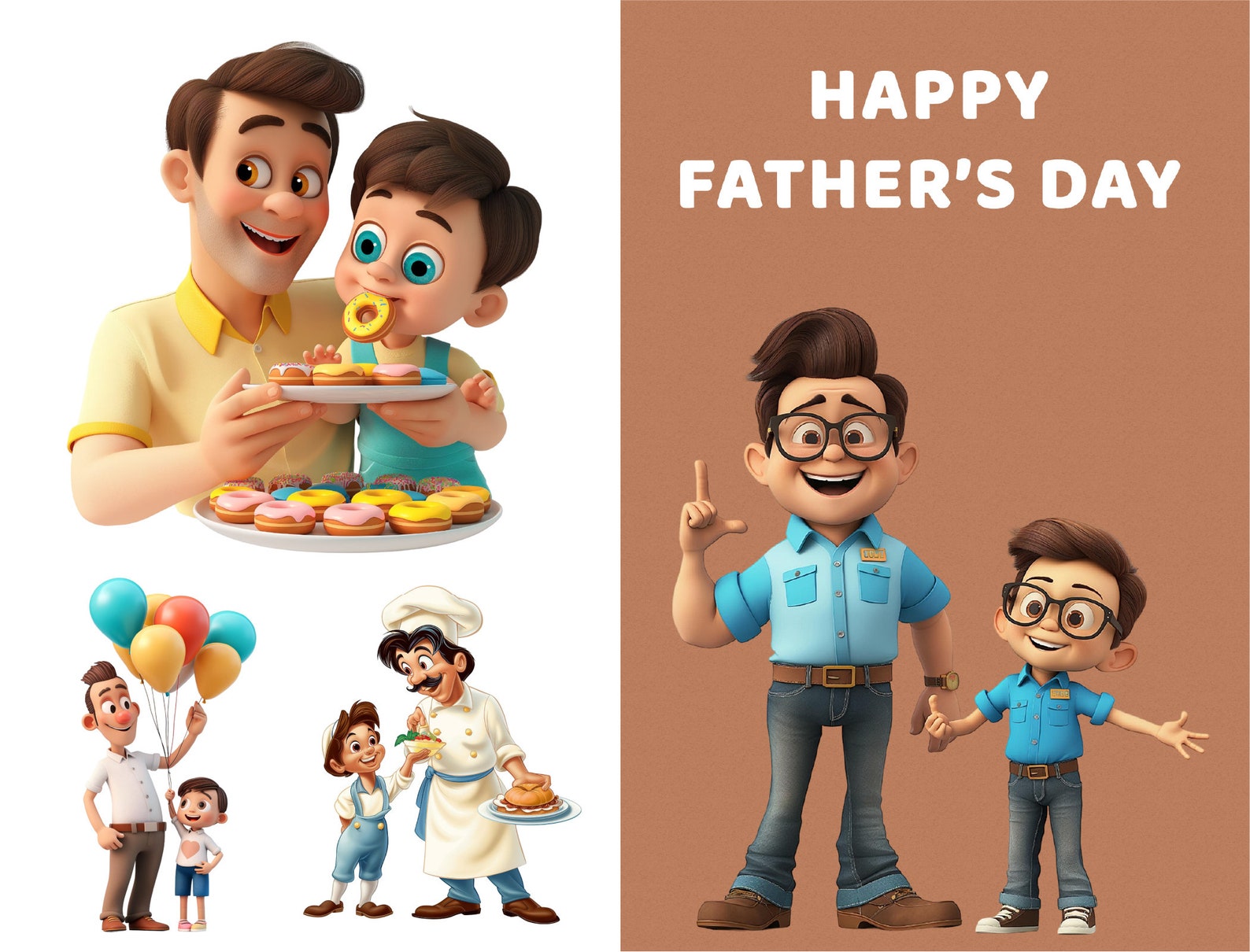 3D Father's Day Clipart Bundle | 80 High-resolution Father-child Illustrations | PNG & JPG ...
