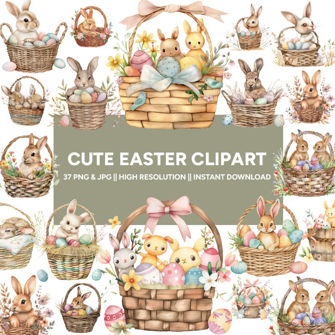 Easter Clipart Bundle: Cute Bunnies, Eggs, Illustrations for DIY Crafts ...