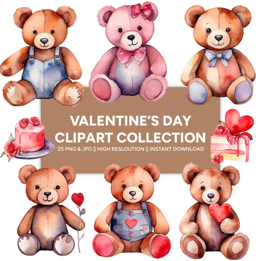 Valentine's Day Teddy Bear Clipart, Cakes Graphics (digital Download ...