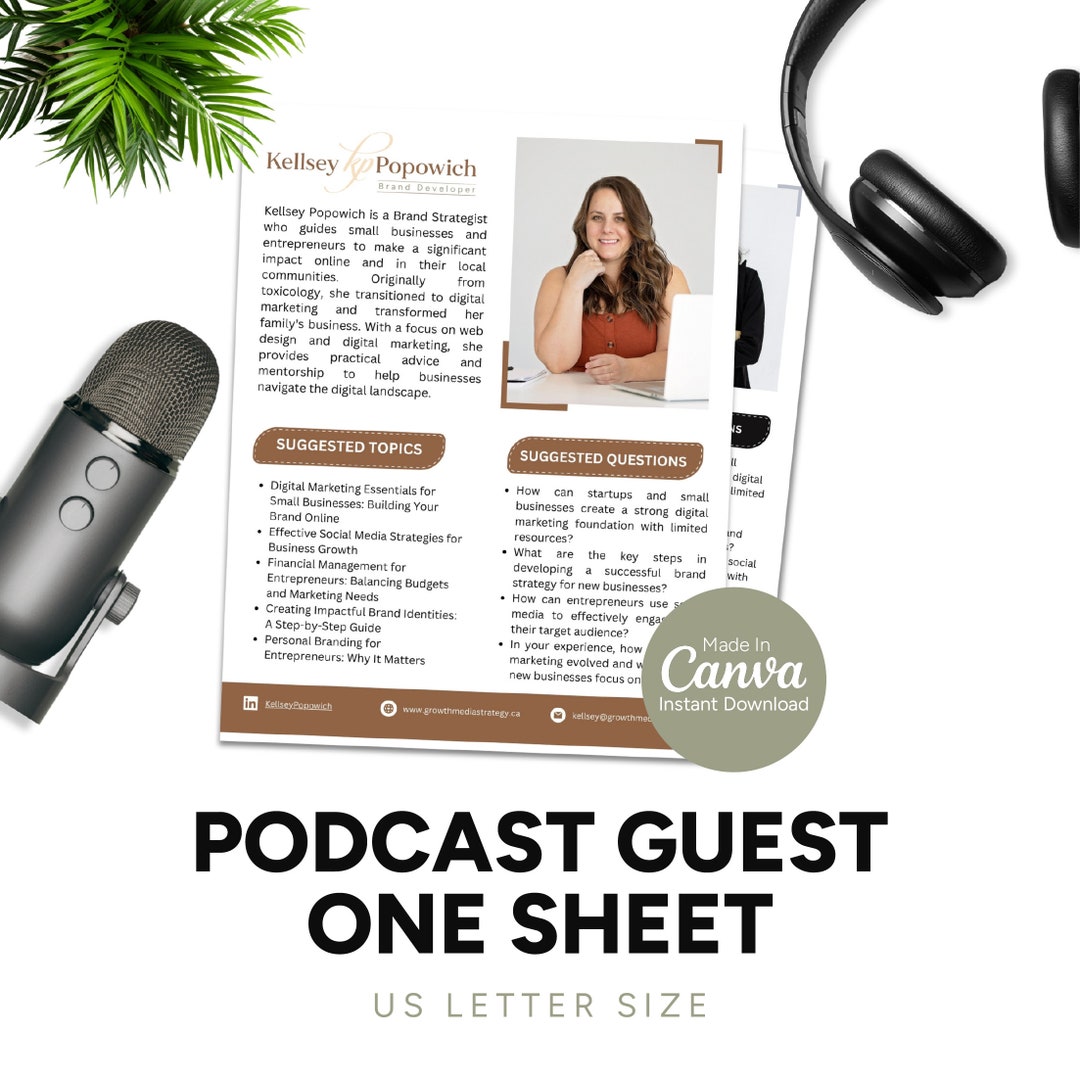 Podcast Onesheet Template, Speaker & Author Marketing (canva Editable ...