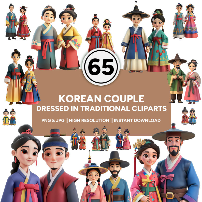 Korean Couple Dressed in Traditional Cliparts | 65 High-resolution PNG ...
