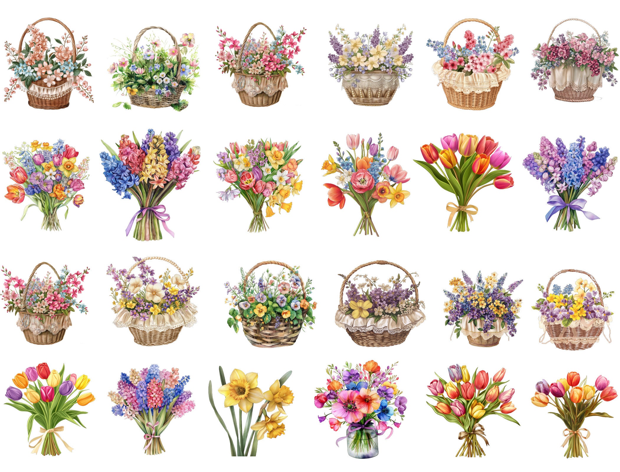 Spring Flower Clipart Bundle 63 Colorful Flower Illustrations in ...