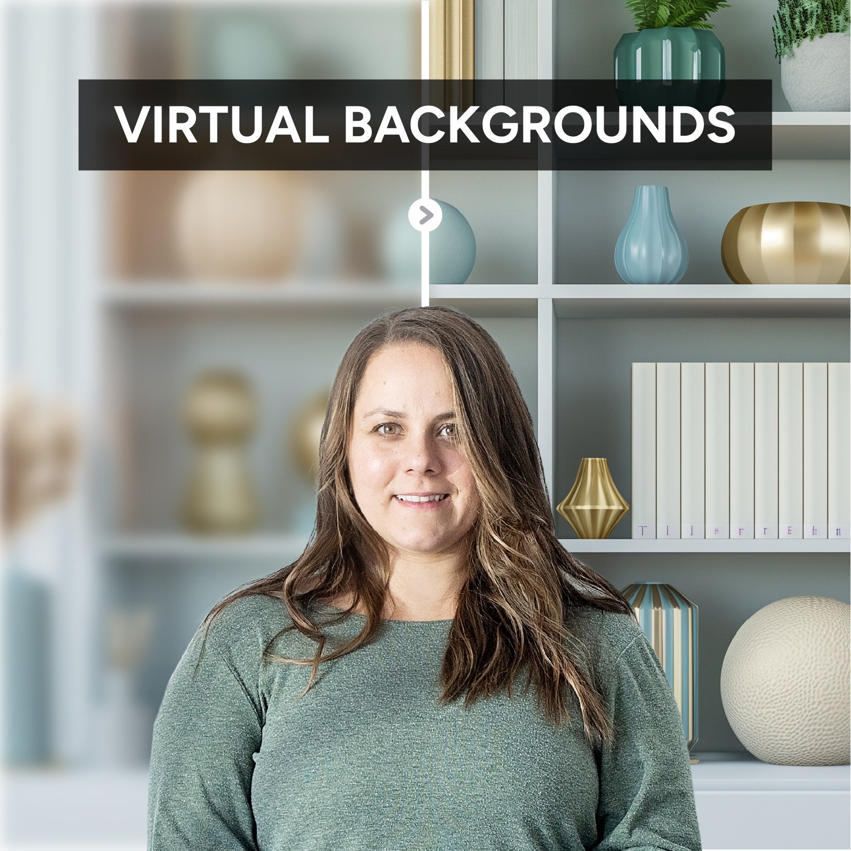 Light Teal Bookshelf Virtual Background for Home Office Online Meeting ...