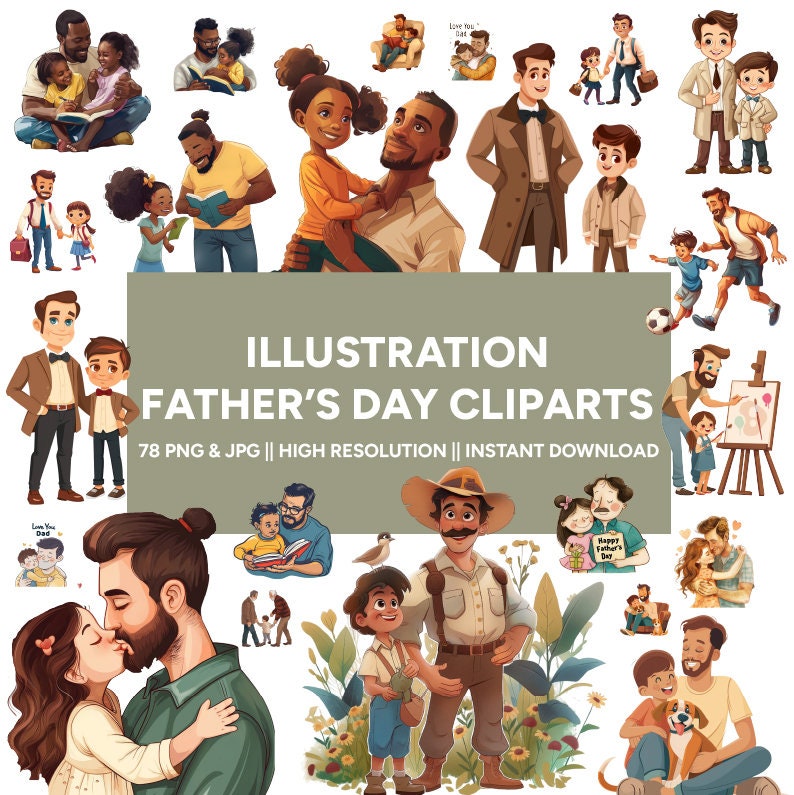 Father's Day Clipart Illustrations | Family Bonding PNG JPG (instant ...