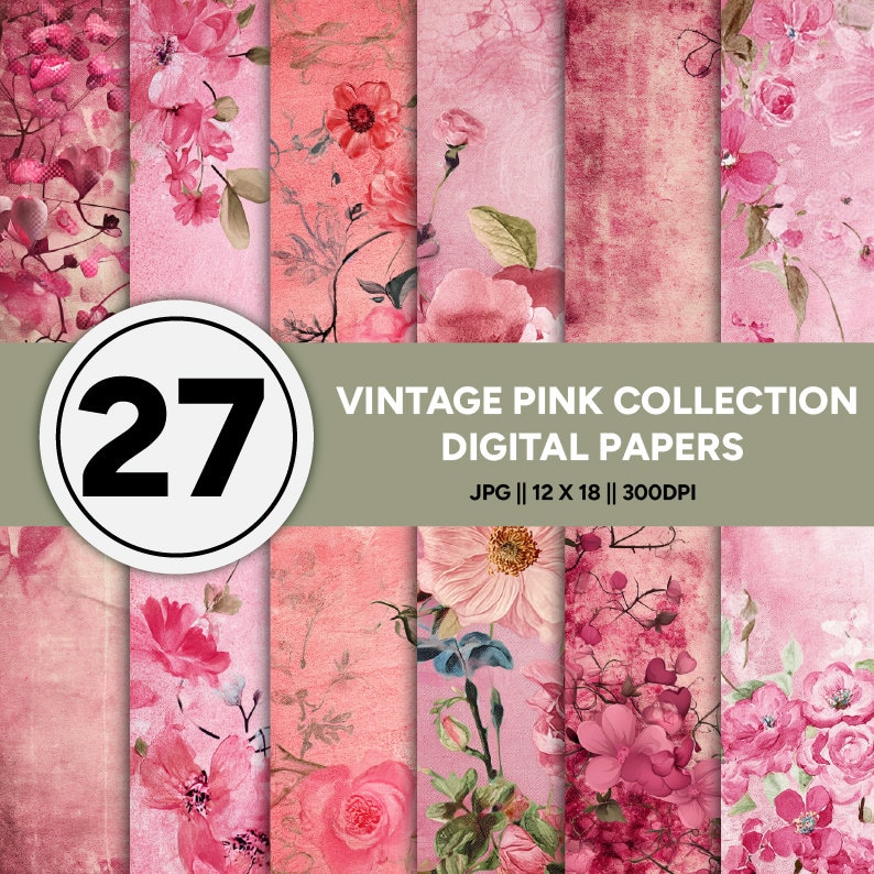 Vintage Pink Floral Digital Paper Collection: Perfect for DIY Crafts ...