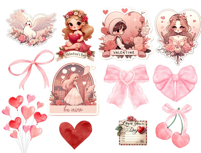 Coquette Valentine Digital Cliparts Bundle - Romantic Graphics for ...