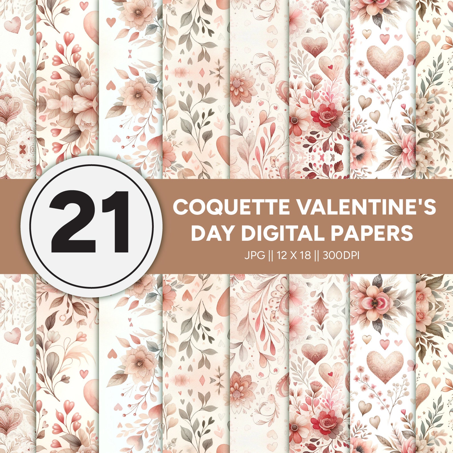 Love Blooms: Valentine's Day Coquette Digital Papers Pink Passion ...
