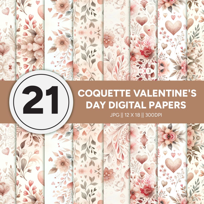 Love Blooms: Valentine's Day Coquette Digital Papers Pink Passion ...
