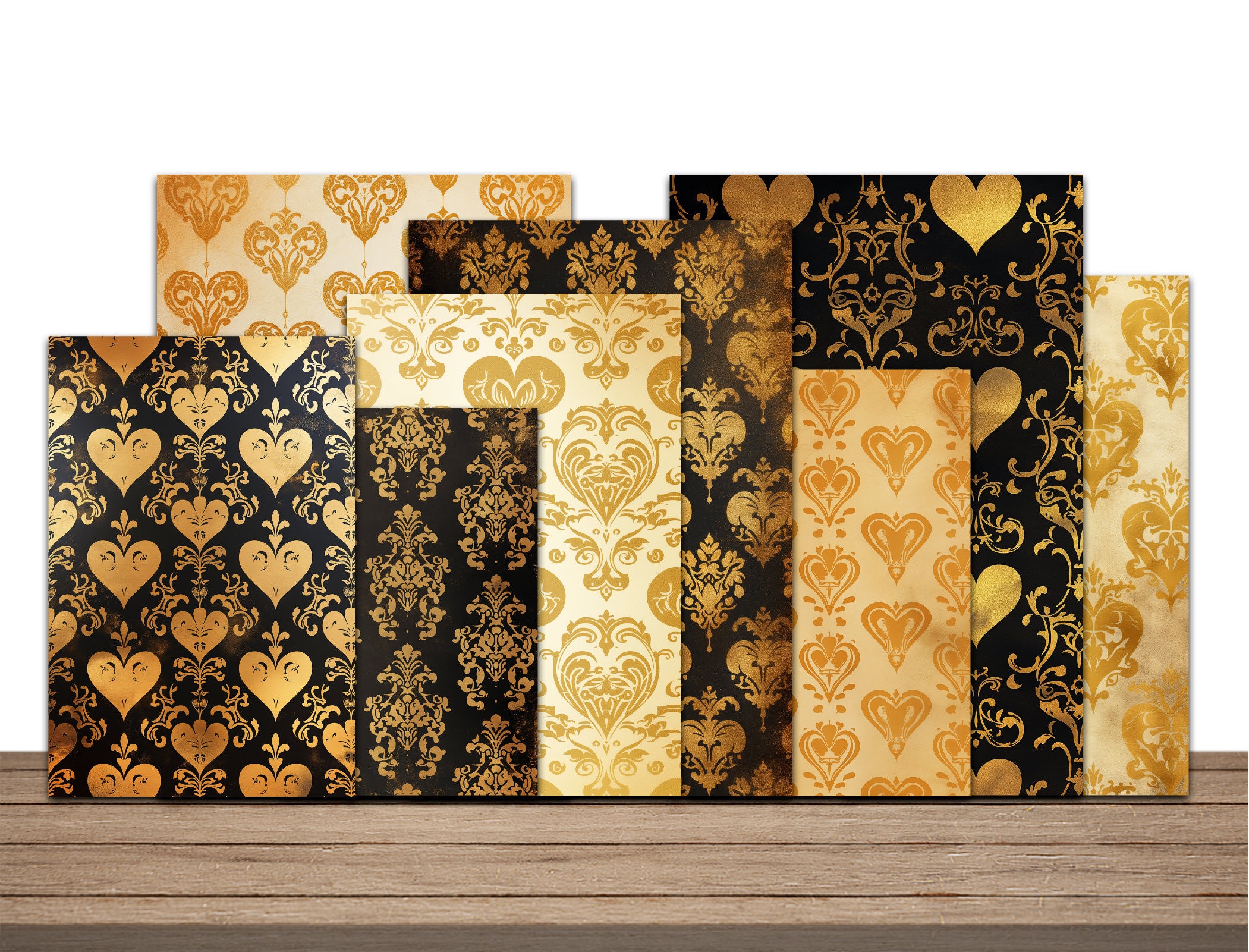 Luxurious Gold Heart Damask Digital Papers DIY Crafts, Card Making, and ...