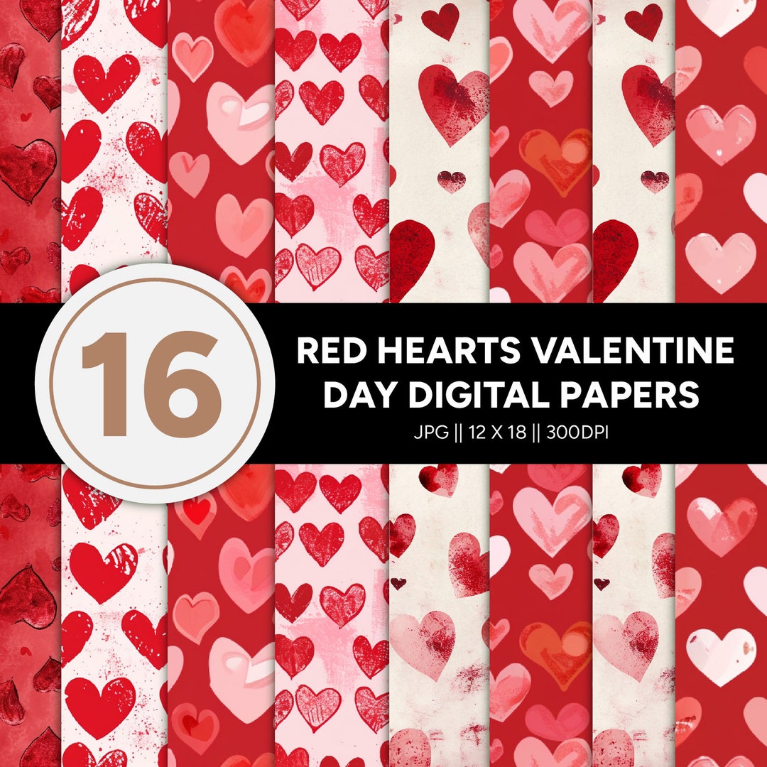 Valentine's Day Red Heart Pattern Designs - Digital Paper Collection ...