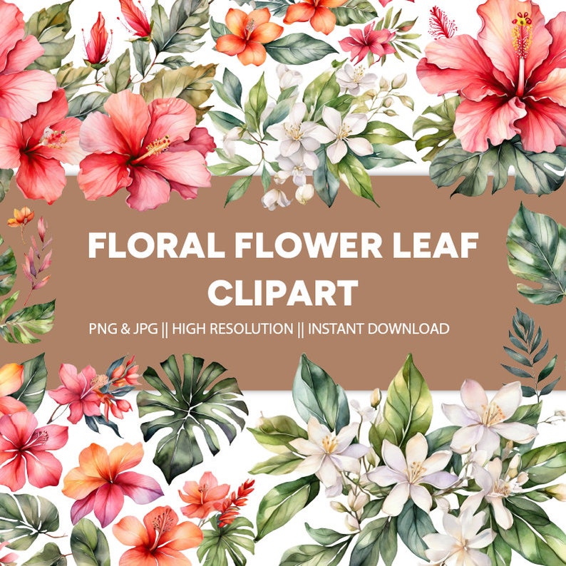 Floral Flower Leaf Clipart Bundle: Charming Illustrations Are Ideal for ...
