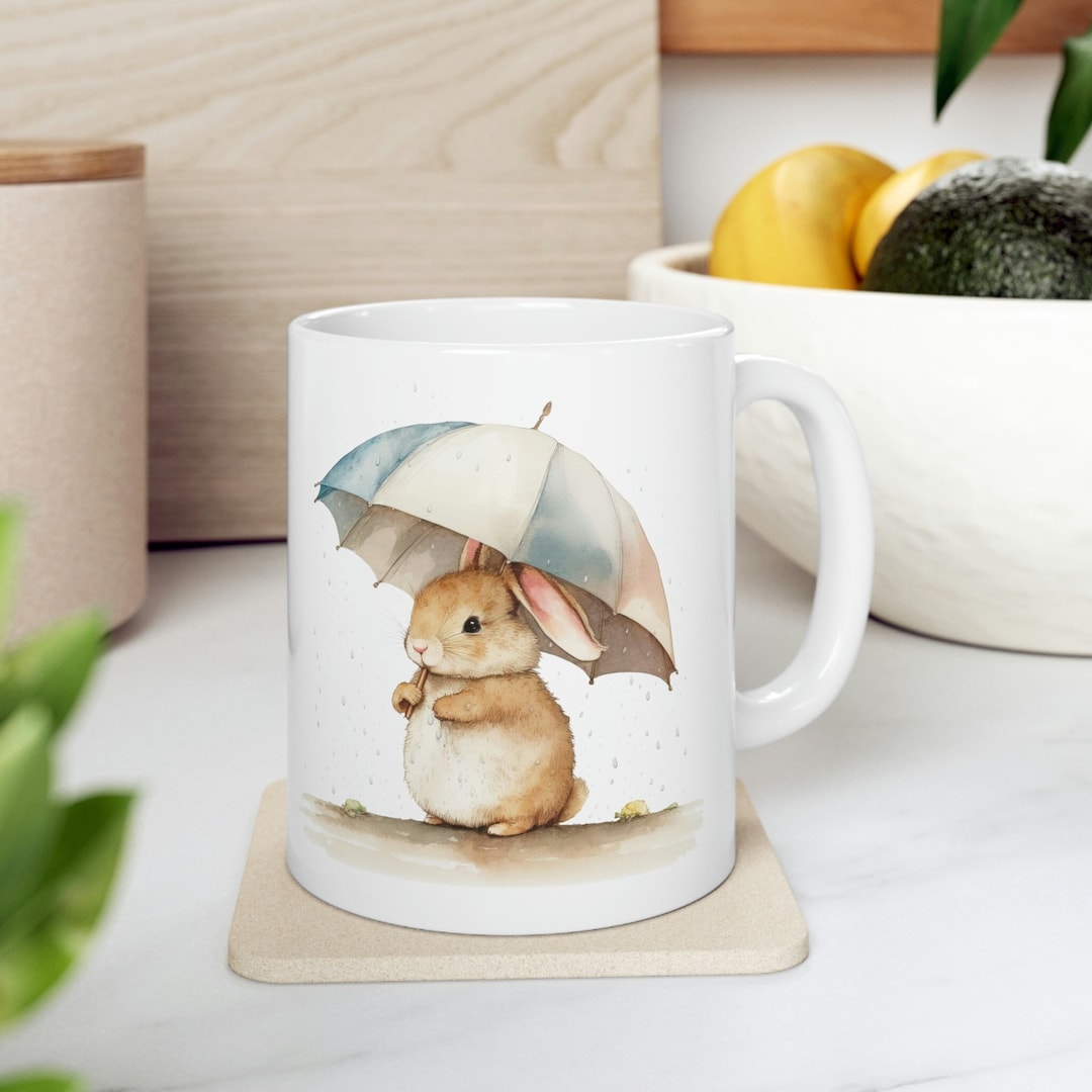 Baby Bunny in the Rain - Fun Cute Rabbit Coffee Mug 11oz (great Gift ...