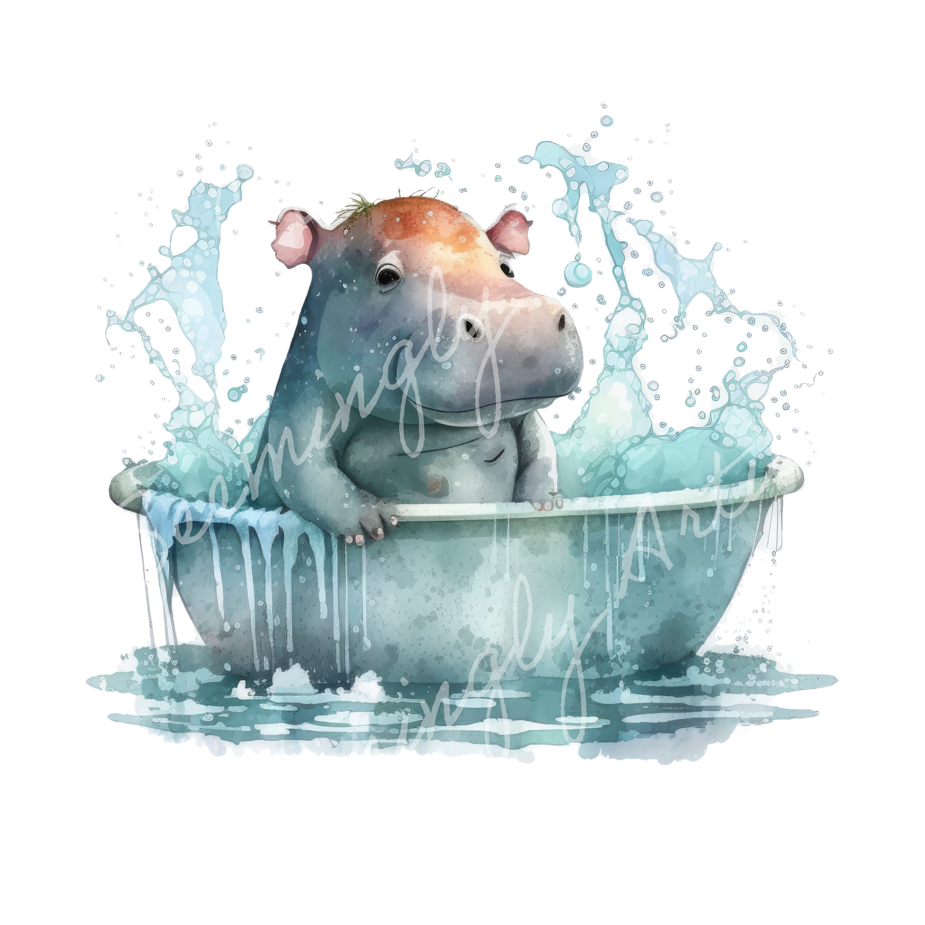 Baby Hippo Bath Time Fine Art Digital Download From Original Digital ...