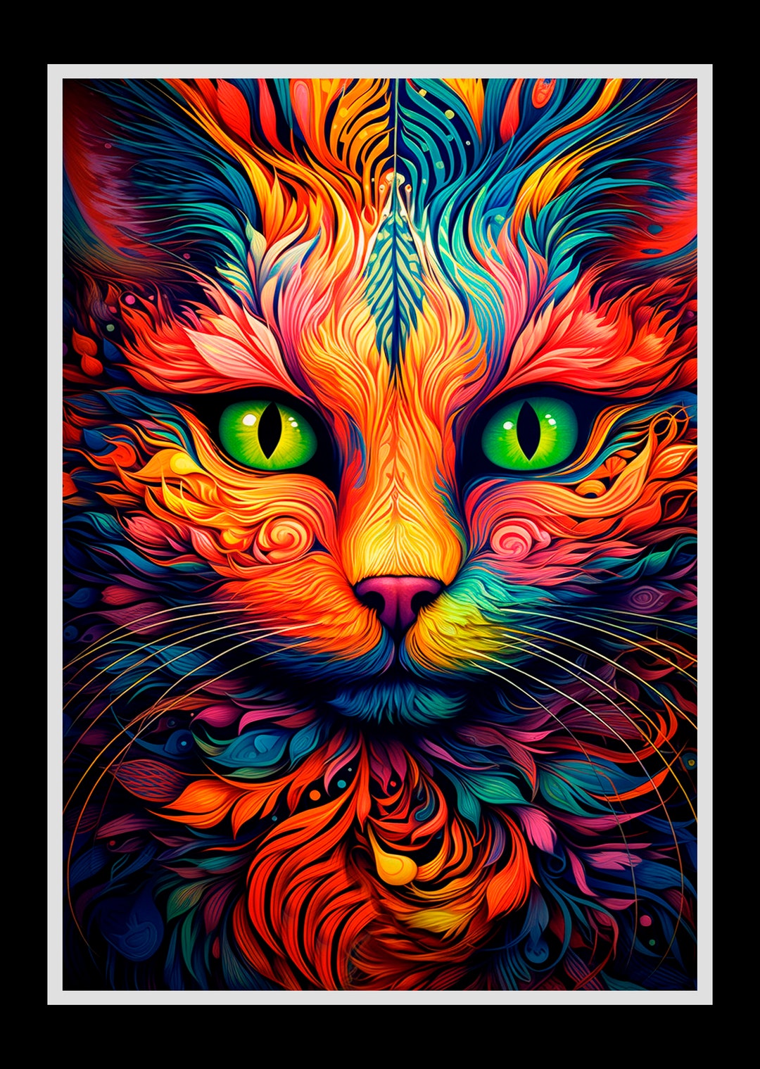 Psychedelic Cat, Digital Art. Printable, Wall Art, Free Commercial Use ...