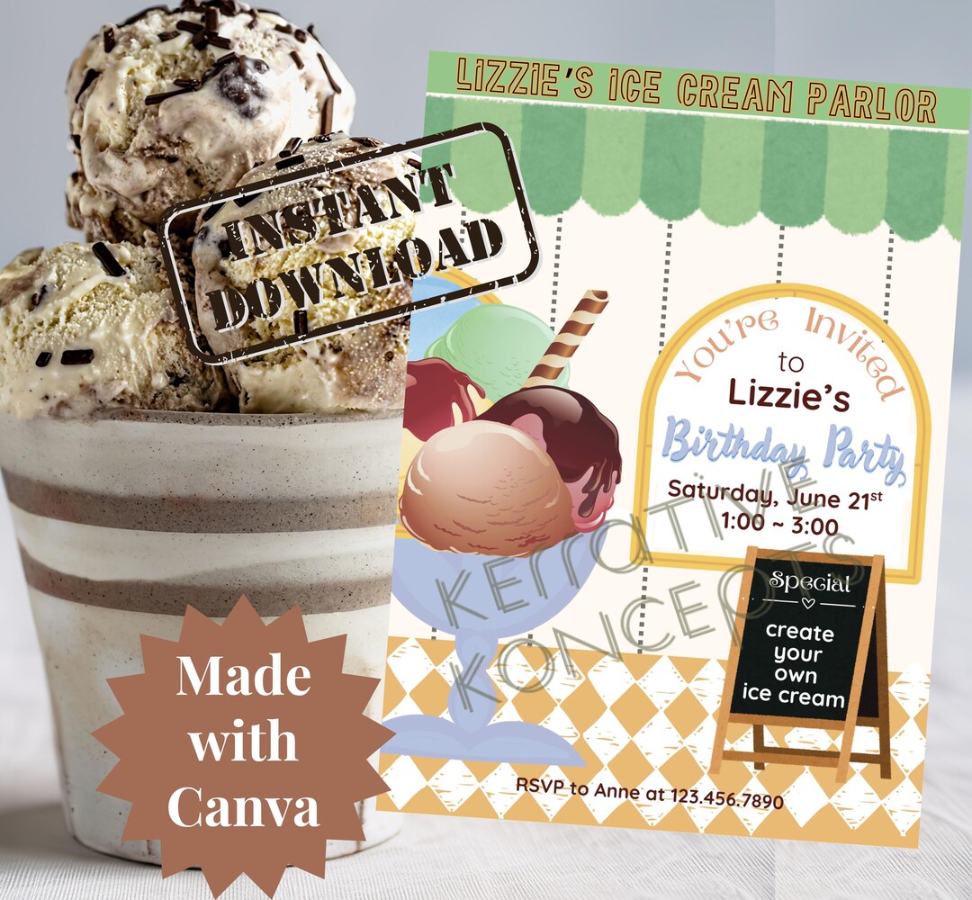 Ice Cream Birthday Party Invitation: Digital Download, Editable ...