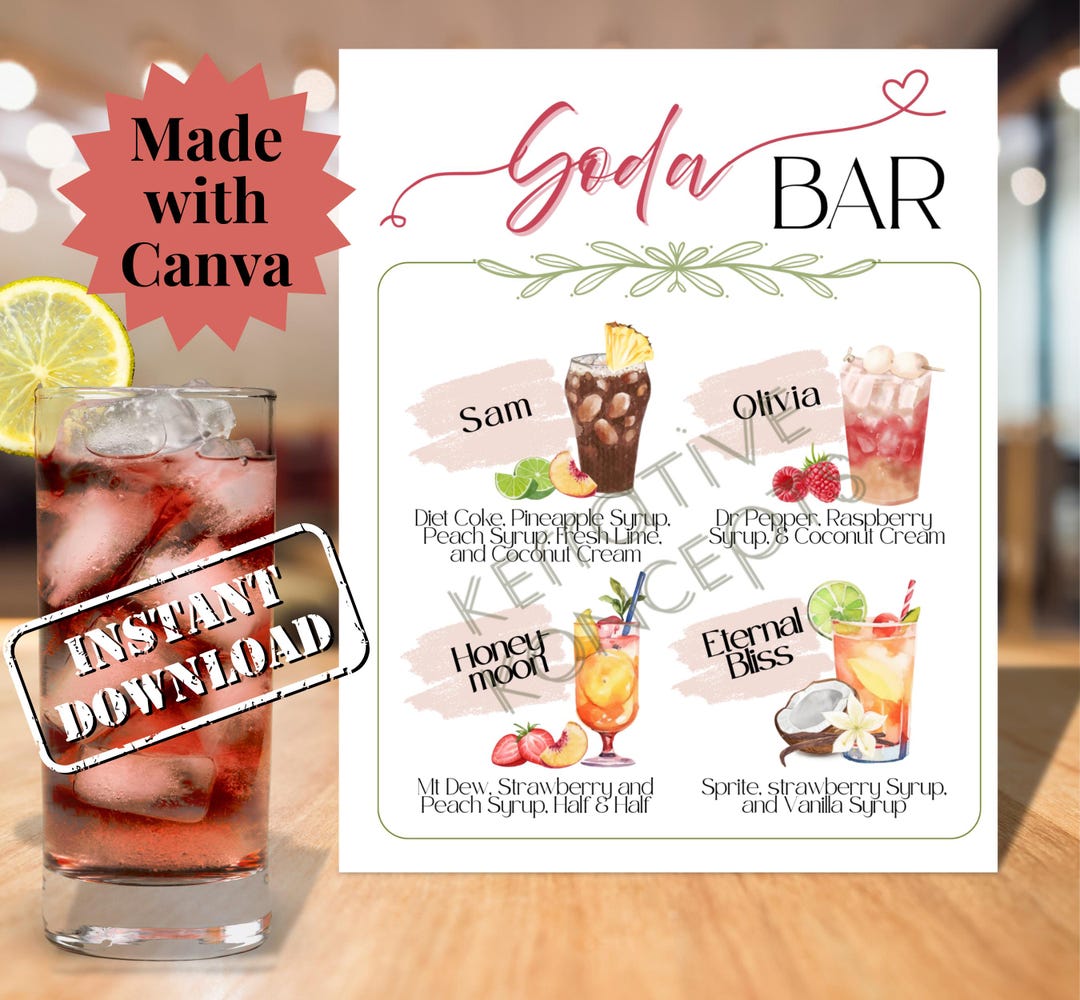 Soda Bar Menu, Soda Sign, Drink Poster, Instant Download, Canva ...