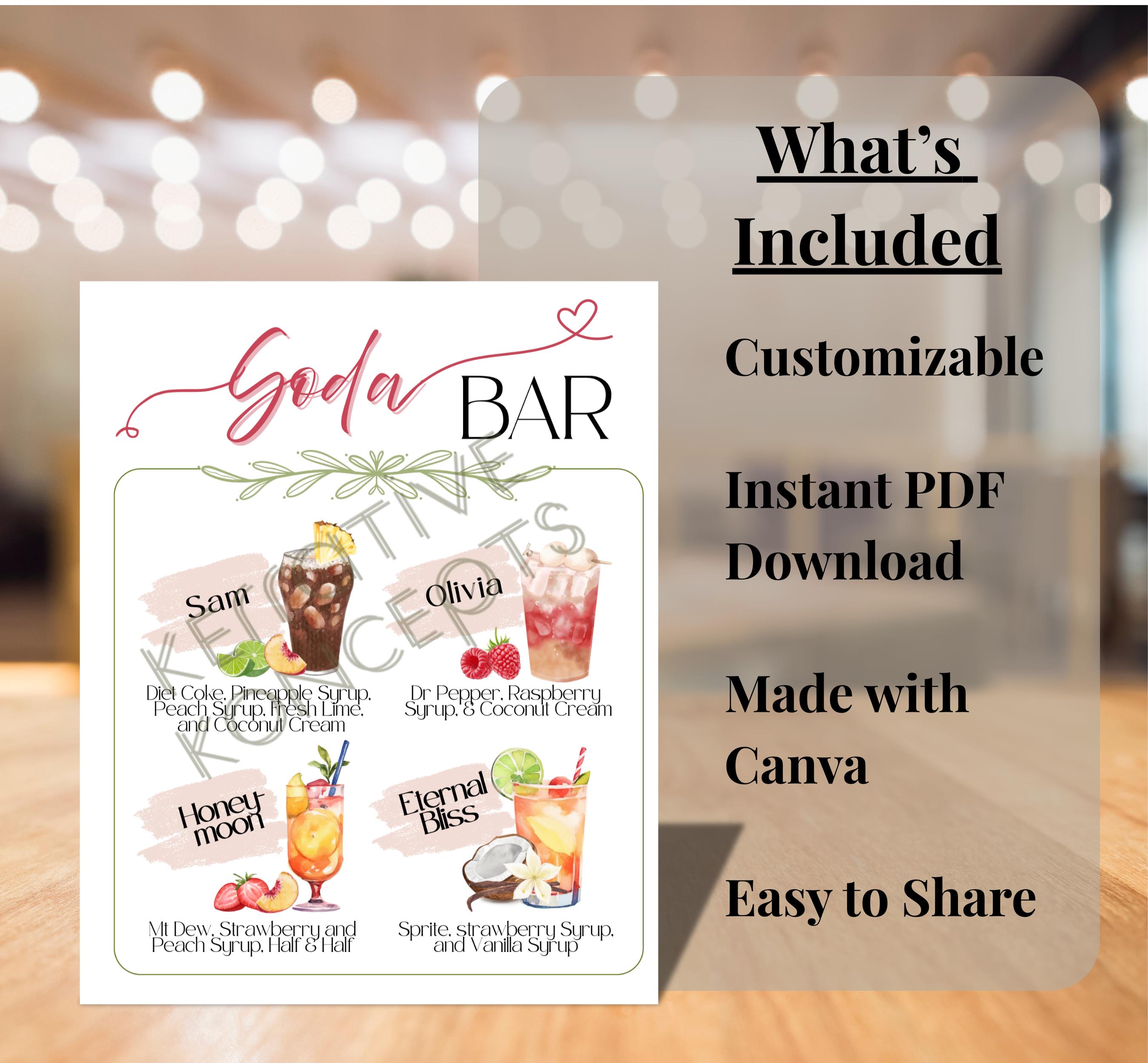 Soda Bar Menu, Soda Sign, Drink Poster, Instant Download, Canva ...