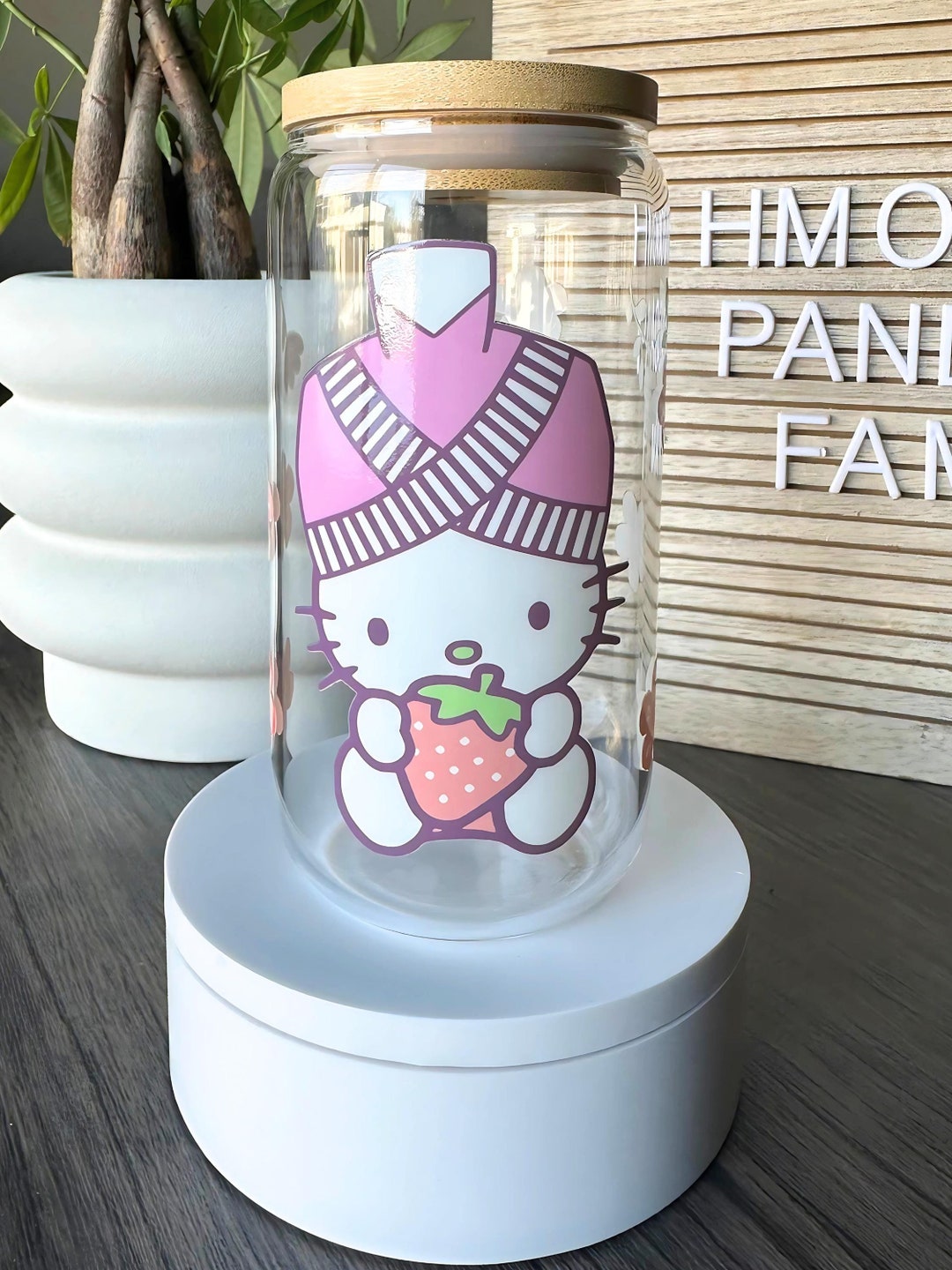Hmong Kitty/floral 16oz Glass Can, Hmong Gifts, Hmong Xiangkhouang ...