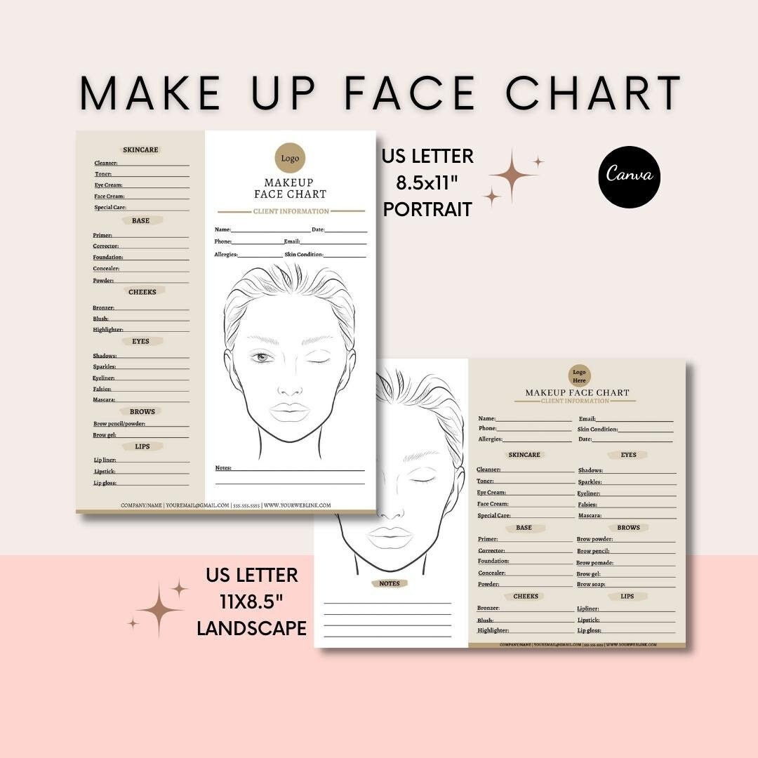 EDITABLE Makeup Artist Face Chart Bundle Freelance Makeup Form Makeup ...