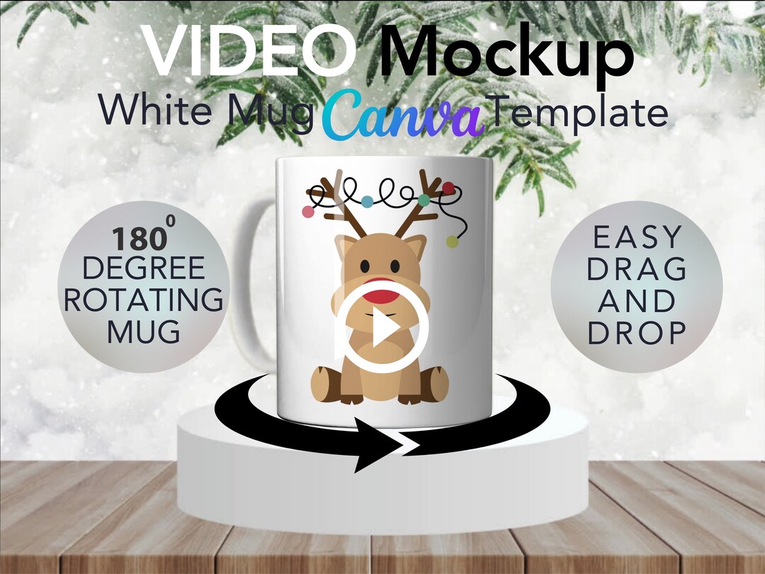Christmas Rotating Mug Video Mockup White Mug Canva Template Drag and ...
