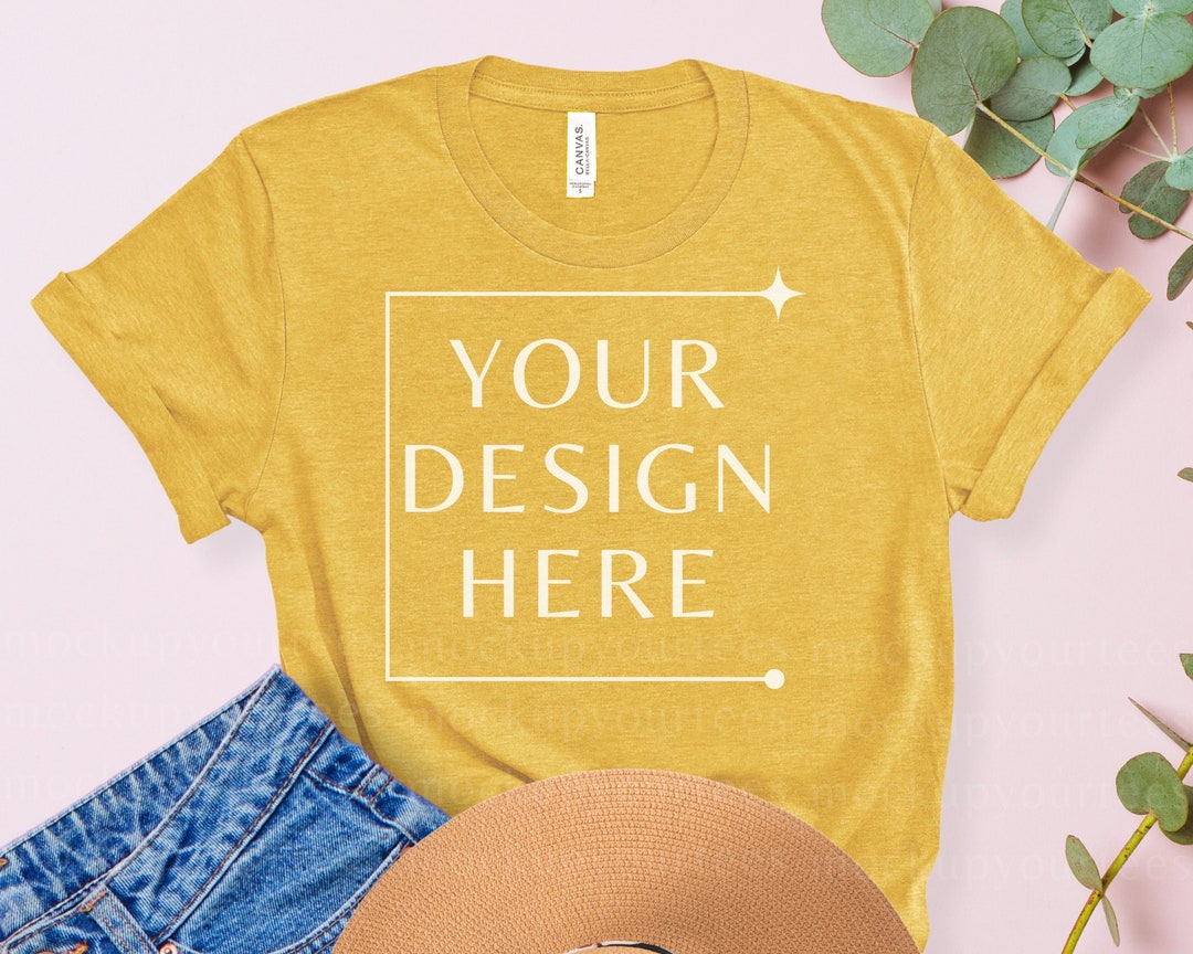 Heather Yellow Gold Bella Canvas 3001 Mockup, Bella Mockup, Aesthetic ...