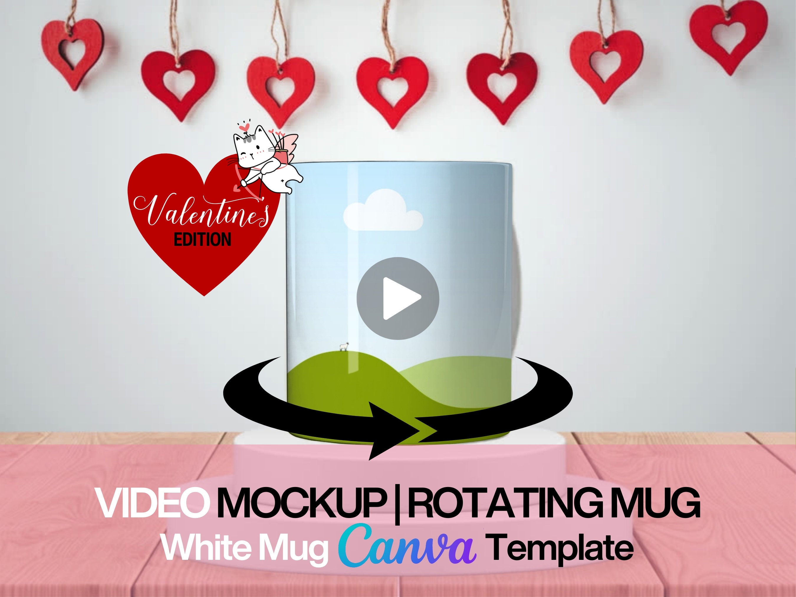 Valentine's Rotating Mug Video Mockup Animated Mug Drag and Drop Canva ...