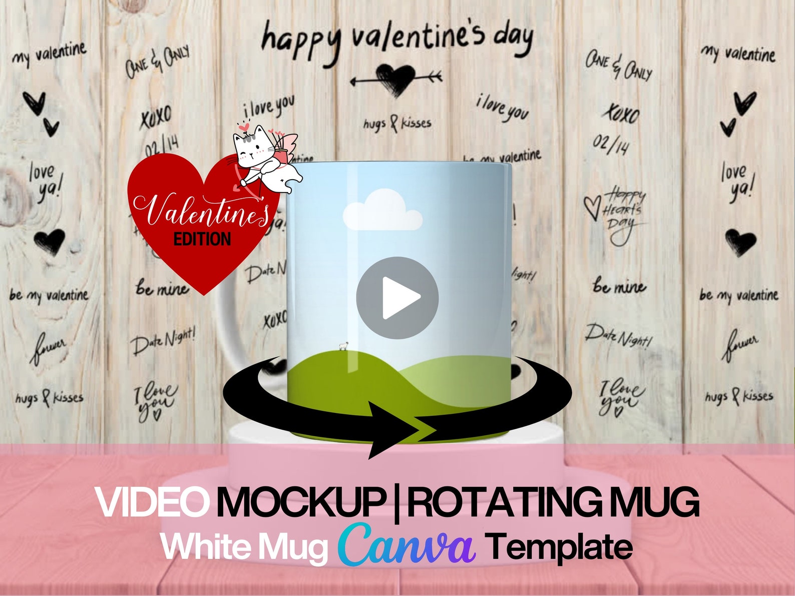 Valentine's Rotating Mug Video Mockup Animated Mug Drag and Drop Canva ...