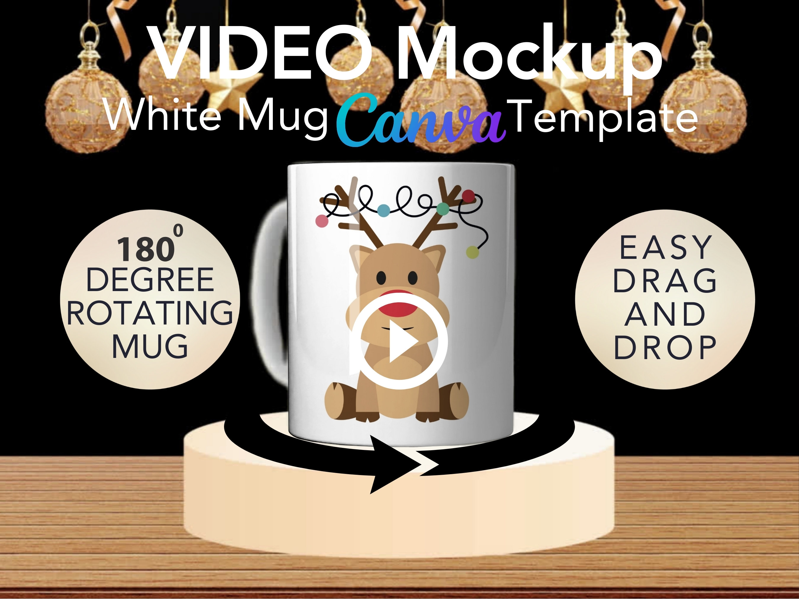 Christmas Rotating Mug Video Mockup White Mug Canva Template Drag and ...