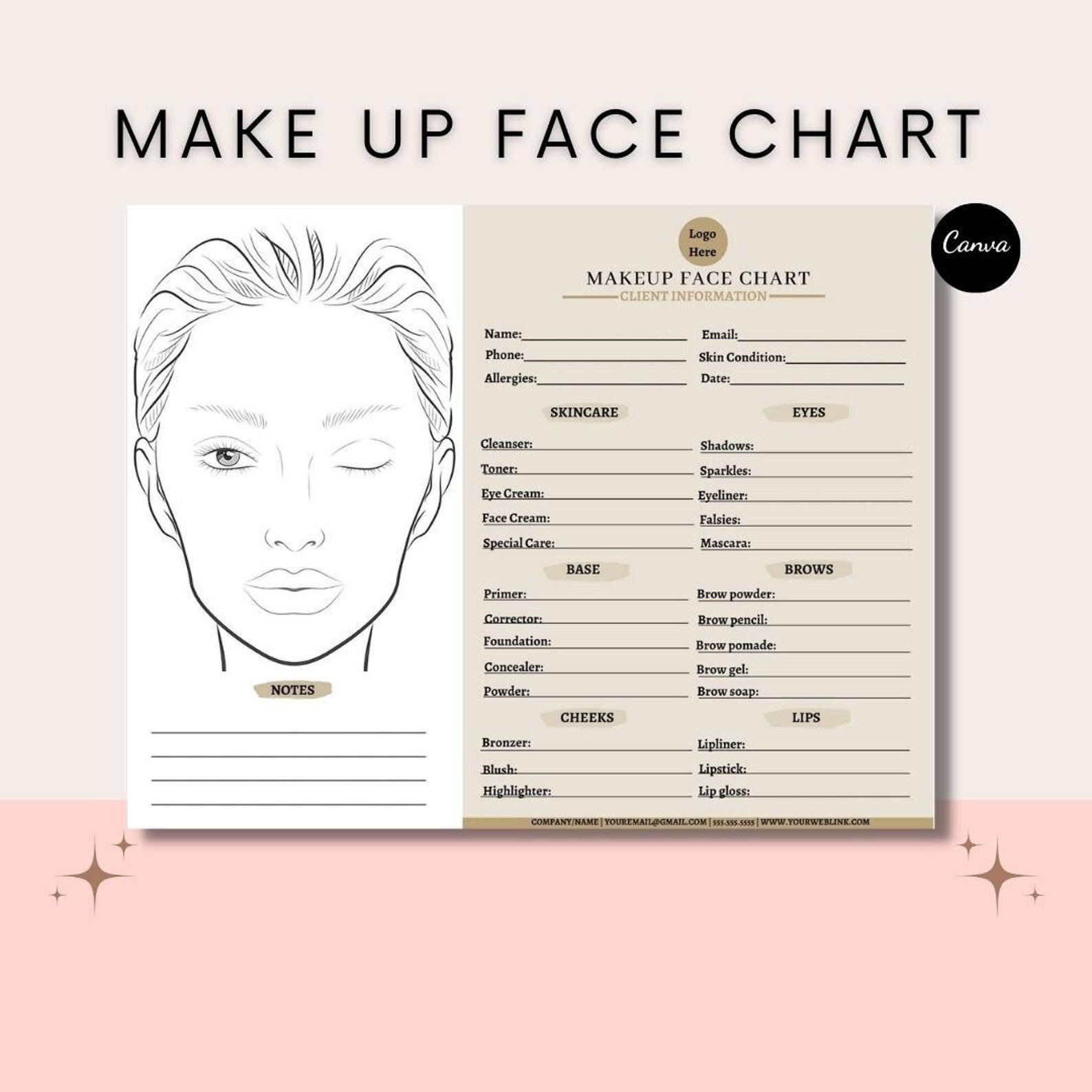 EDITABLE Makeup Artist Face Chart, Makeup Artist Form, Freelance Makeup ...