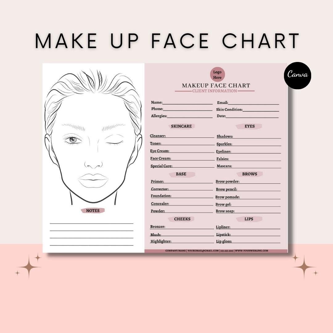 EDITABLE Makeup Artist Face Chart, Makeup Artist Form, Freelance Makeup ...