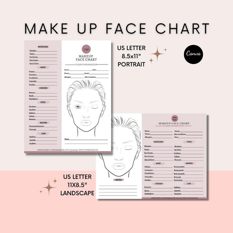 EDITABLE Makeup Artist Face Chart, Face Chart Bundle, Freelance Makeup Form, Makeup Consultation ...