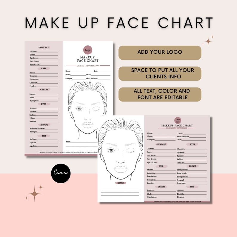 EDITABLE Makeup Artist Face Chart, Face Chart Bundle, Freelance Makeup ...