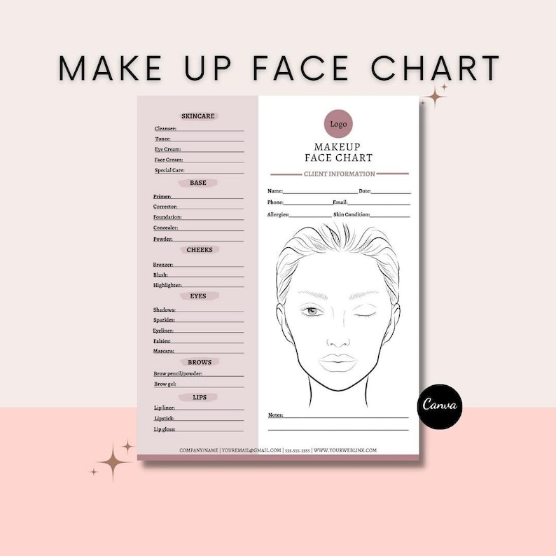 EDITABLE Makeup Artist Face Chart Makeup Artist Form Freelance Makeup ...