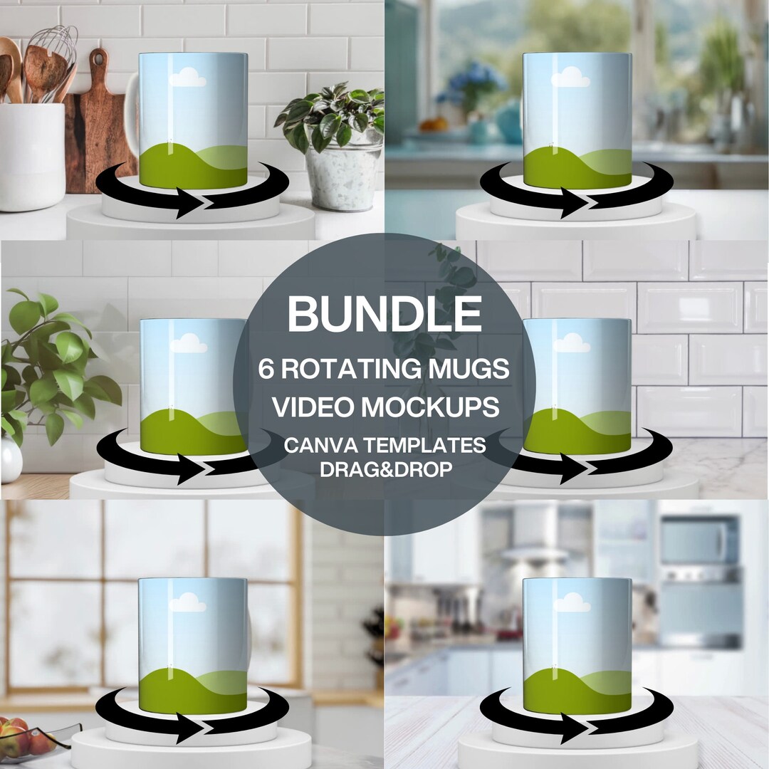 Rotating Mug Video Mockup Bundle: 11oz Canva Template (digital Download ...