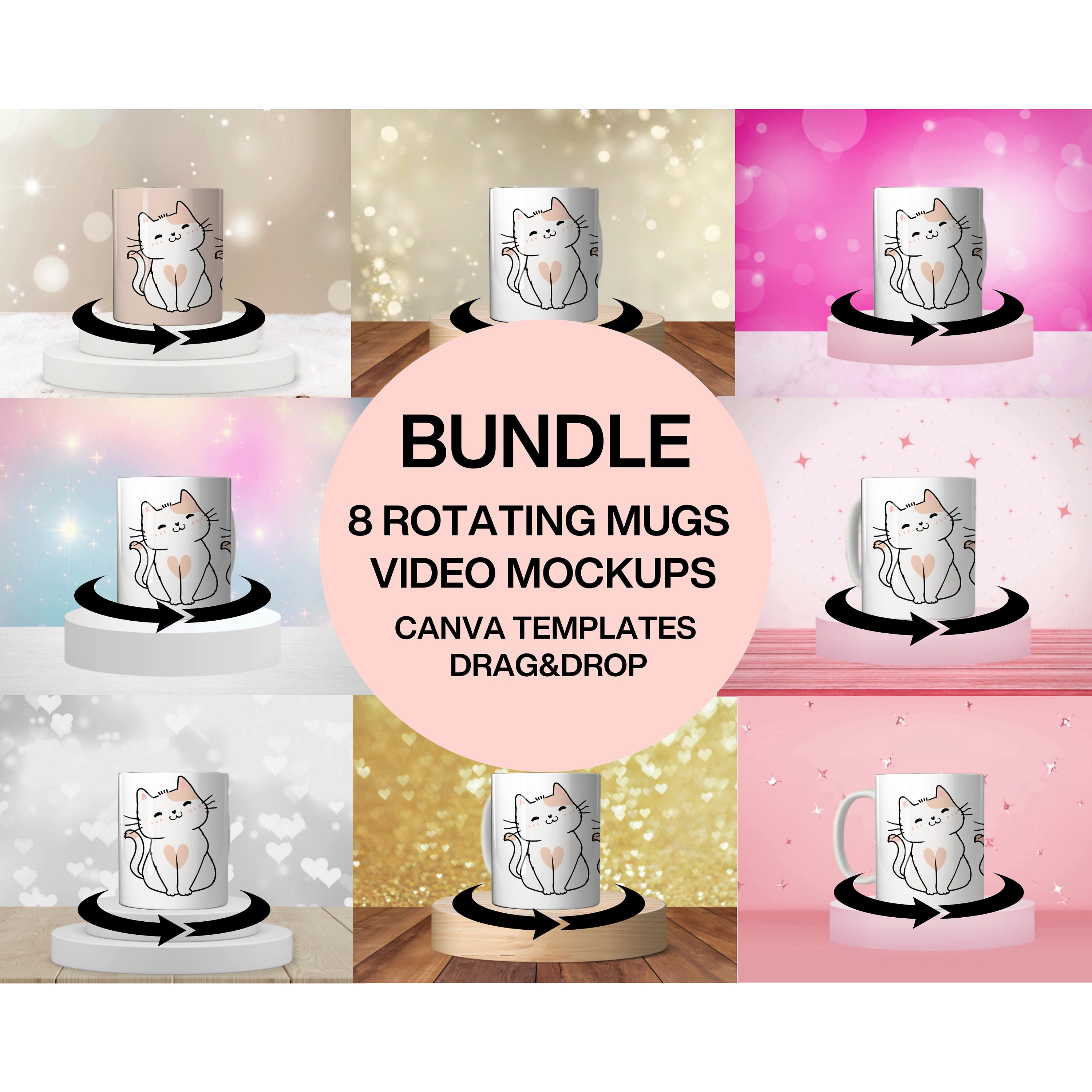 BUNDLE Rotating Mug Video Mockup Animated Mug Mockup Mug Drag and Drop ...