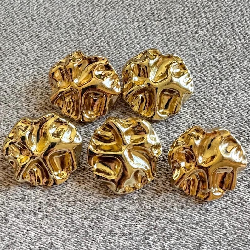 Gold Metal Buttons 20mm, Set of 5, Crinkled Design, Sewing and Fashion ...