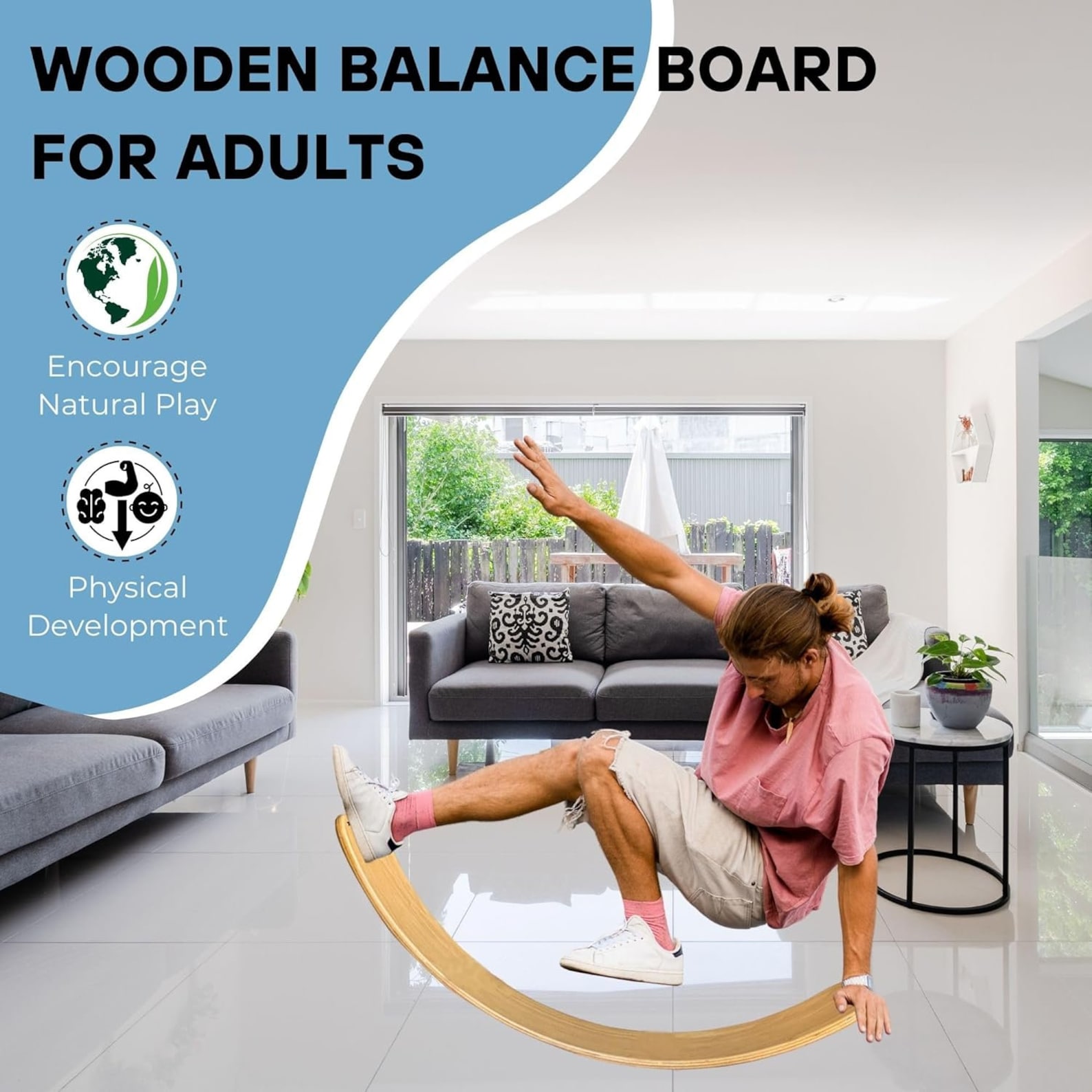 Tippytoe Adult Balance Board Wooden Wobble Board, Yoga Curvy Board, Rocker Board Natural Wood ...