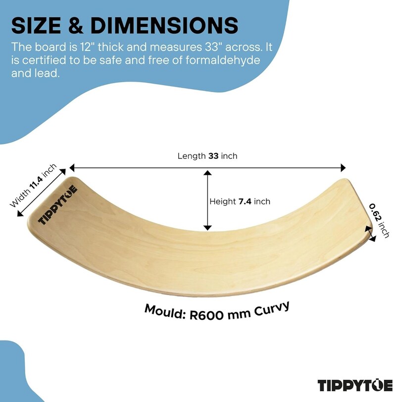 Tippytoe Adult Balance Board Wooden Wobble Board, Yoga Curvy Board ...