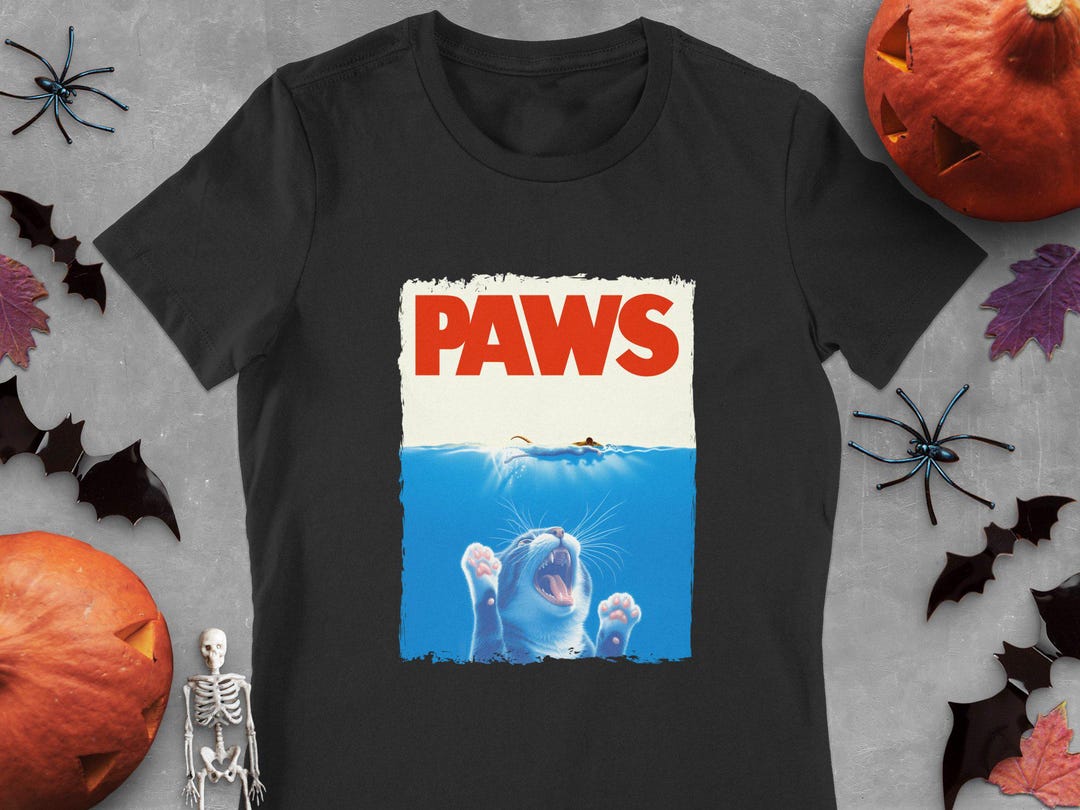 Kitty Jaws Tee, Paws Jaws, Funny Jaws Cat T-shirt , Scary Movie Cat ...