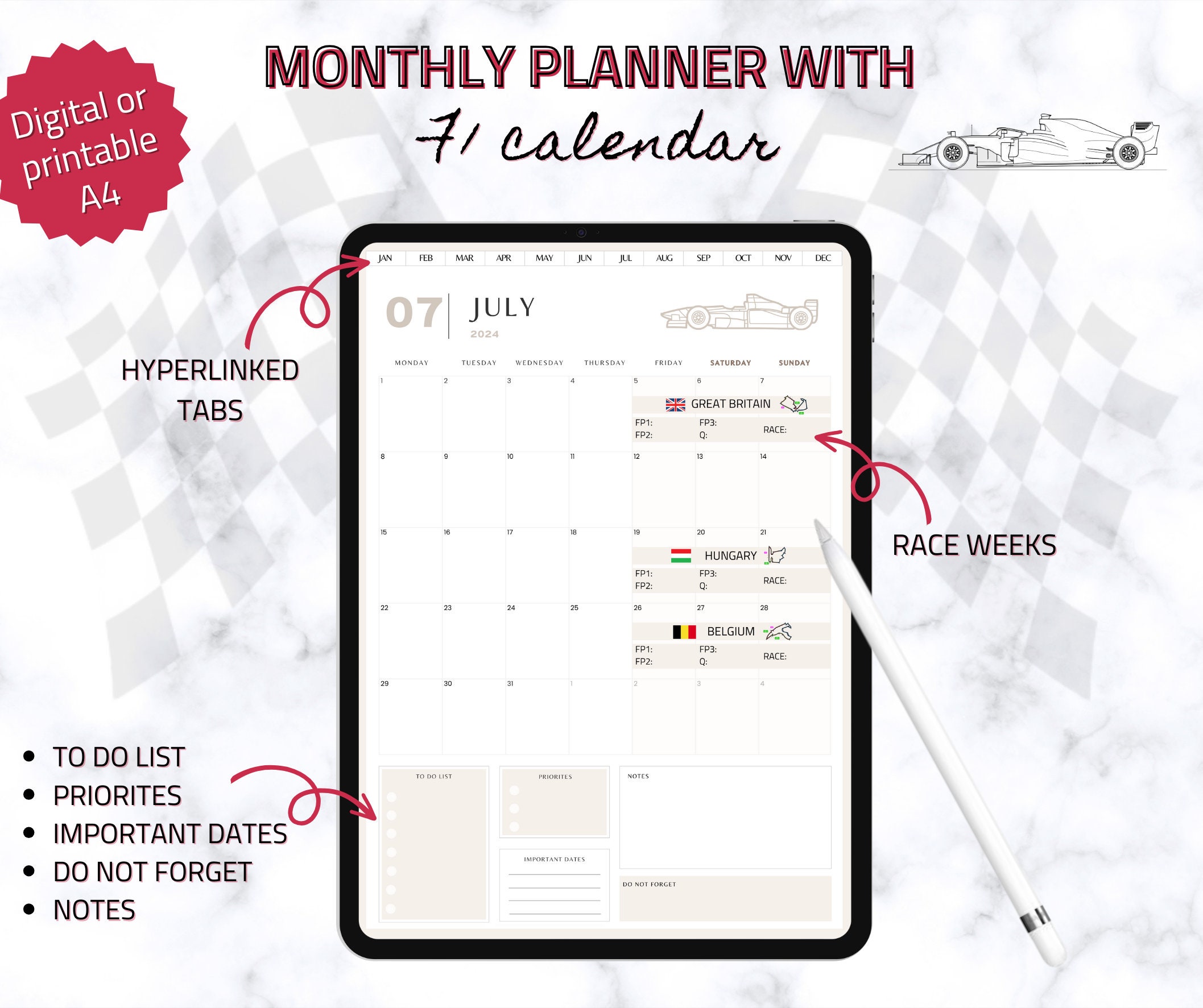 F1 Planner 2024 | Digital Formula 1 Planner | Formula One | Calendar F1 ...