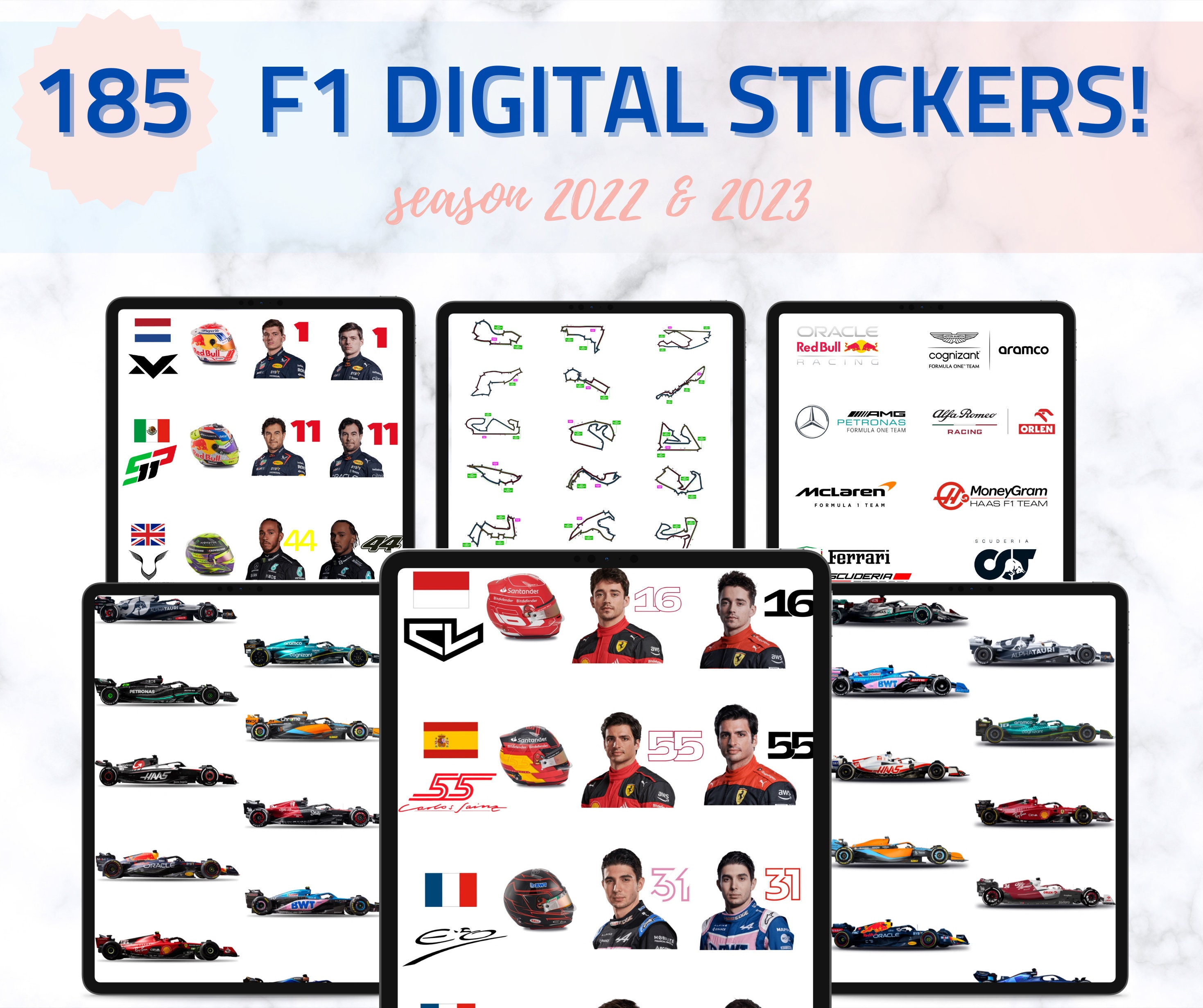 185 Pre-cropped F1 Stickers Bundle Goodnotes File & A4 PDF for Easy ...